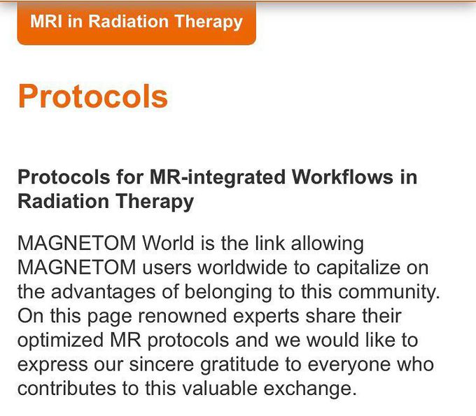 SIEMENS MRI in Radiation Therapy (RT) protocols for various - MEDizzy